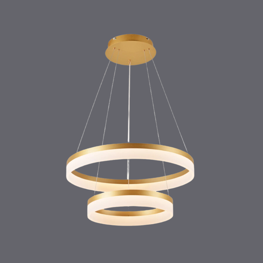Luminária Pendente Lustre 2 Anéis / Argolas Dourado Redondo 60Ø 40Ø ...